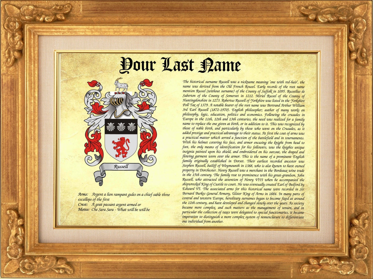 Origin of your Last Name - Heraldic Document – Herald Lab